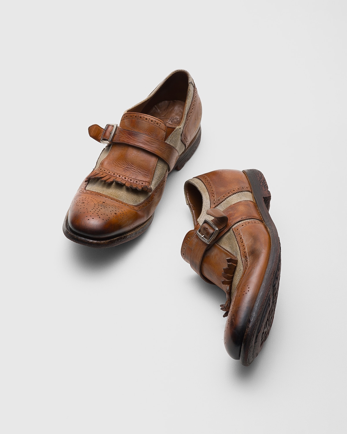 Brandy/Ecru Monk Straps in calfskin and fabric | Church's